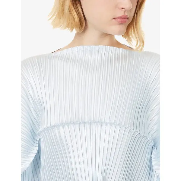 Issey Miyake Glossed Metal Pleats Long-sleeves Knitted Top - Pale